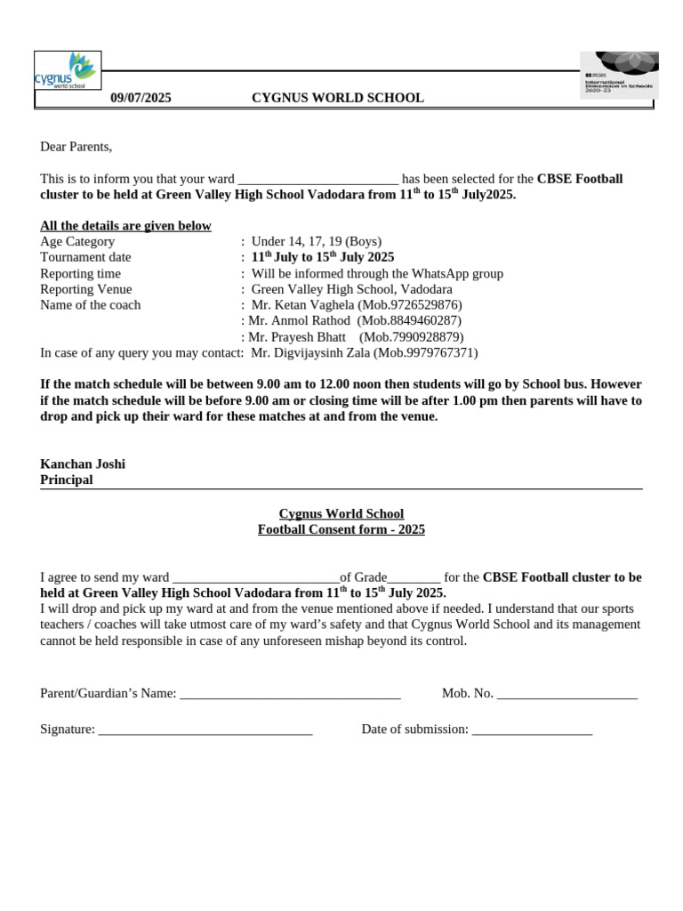CBSE Football Cluster 2025 Details | PDF