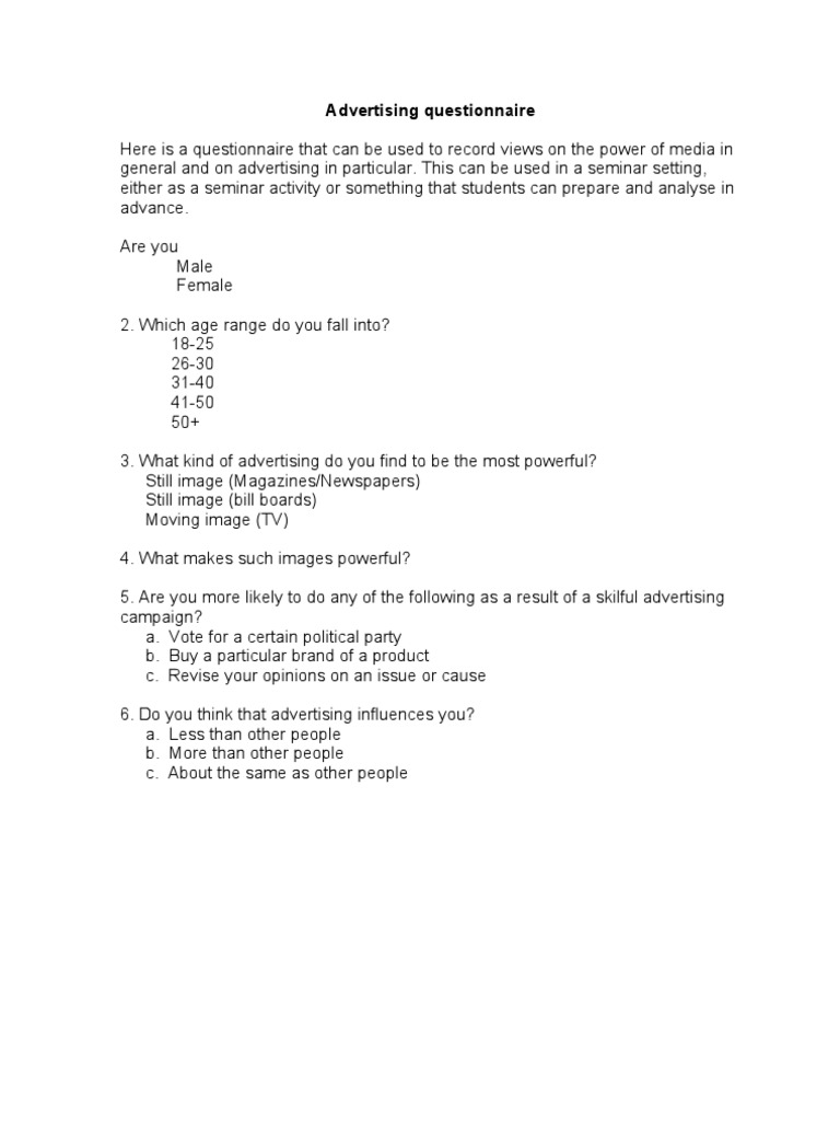 Advertising Effectiveness Questionnaire | PDF | Social Science