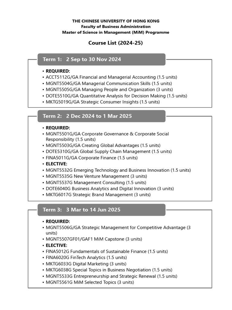 MiM Programme Course List 2024-25 | PDF | Analytics | Entrepreneurship