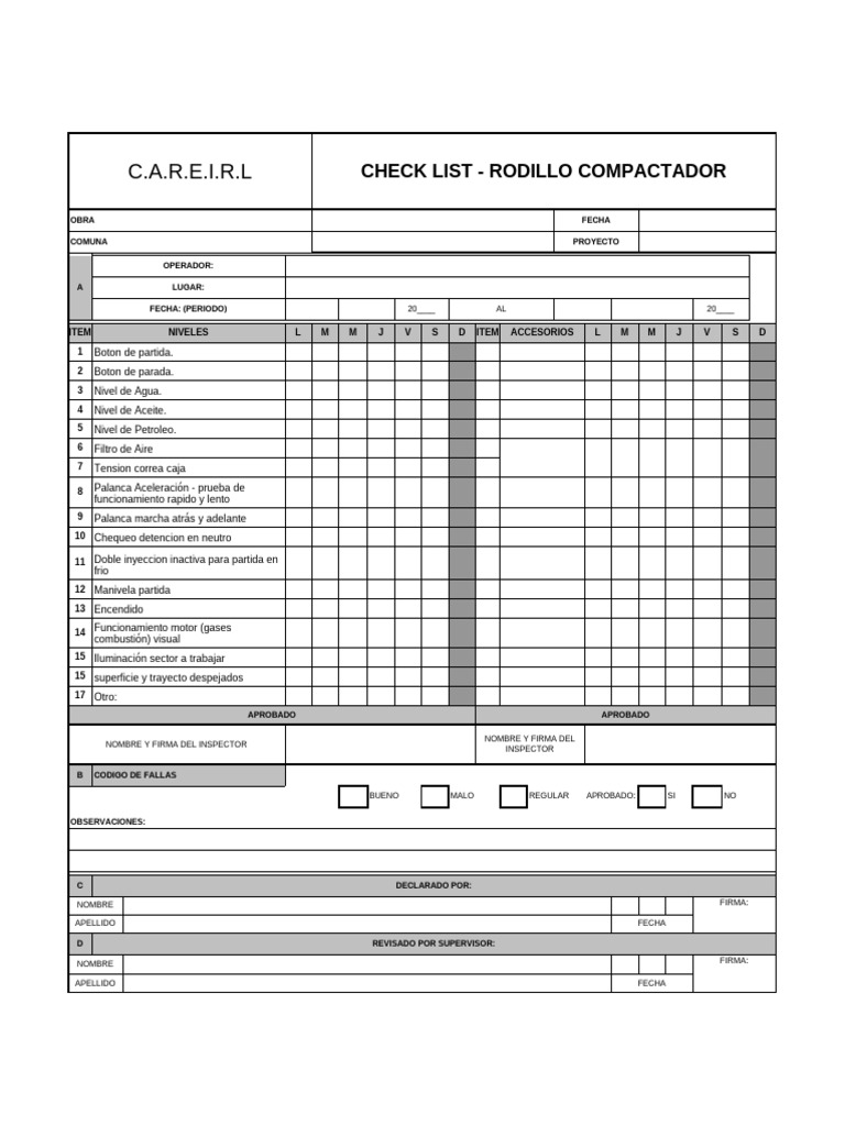 Check List Rodillo Compactador | PDF