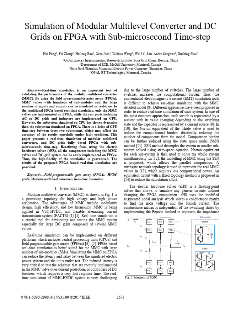 Simulation of Modular Multilevel Converter and DC Grids On FPGA With Sub-Microsecond Time-Step ...