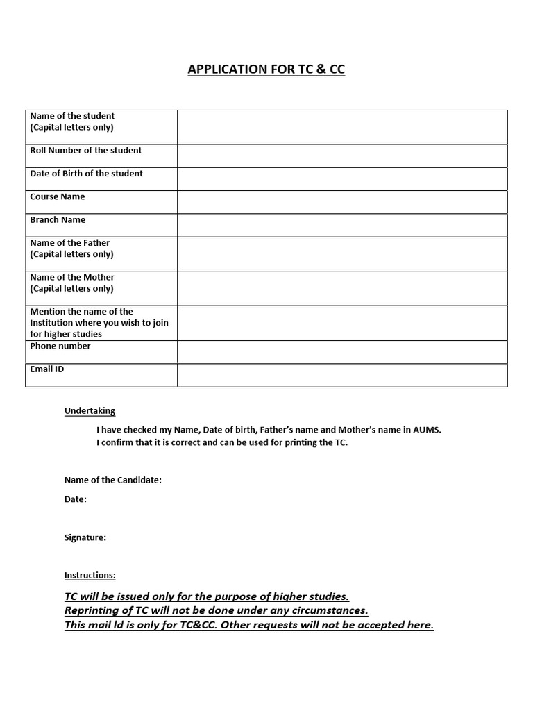 Application for Tc Amrita Vishwa Vidyapeetham Amritapuri (1) | PDF