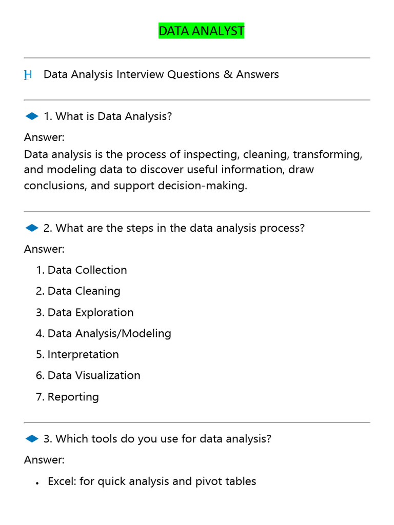 Data Analyst – Data Analysis Interview Questions & Answers | PDF | Data Analysis | Table (Database)