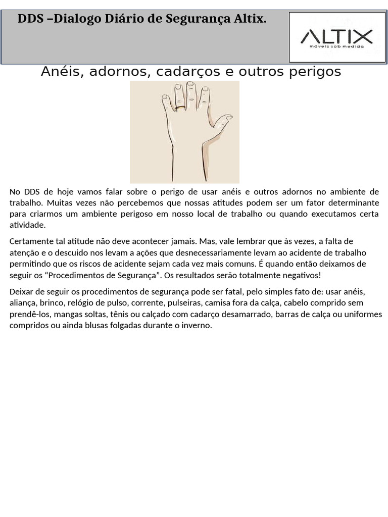Perigos de Anéis e Adornos no Trabalho | PDF | Eletricidade | Segurança ...