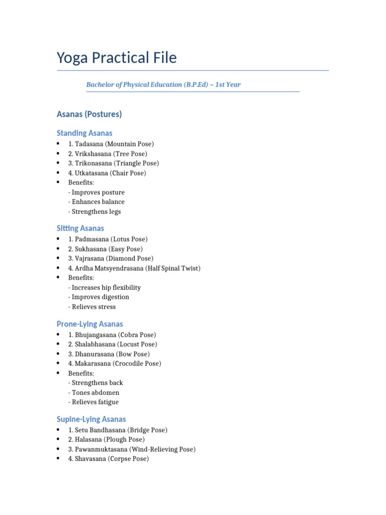 Yoga Practical File BPEd 1st Year | PDF