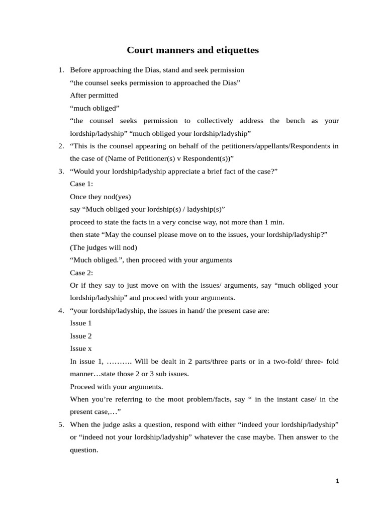 Court Manners and Etiquettes | PDF | Judge | Justice