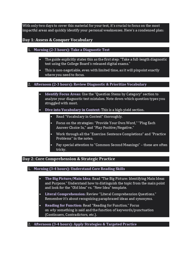 With Only Two Days To Cover This Material For Your Test | PDF | Reading ...