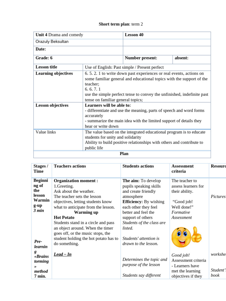 Grade 6 English Lesson Plans: Drama & Film | PDF | Teachers | Learning