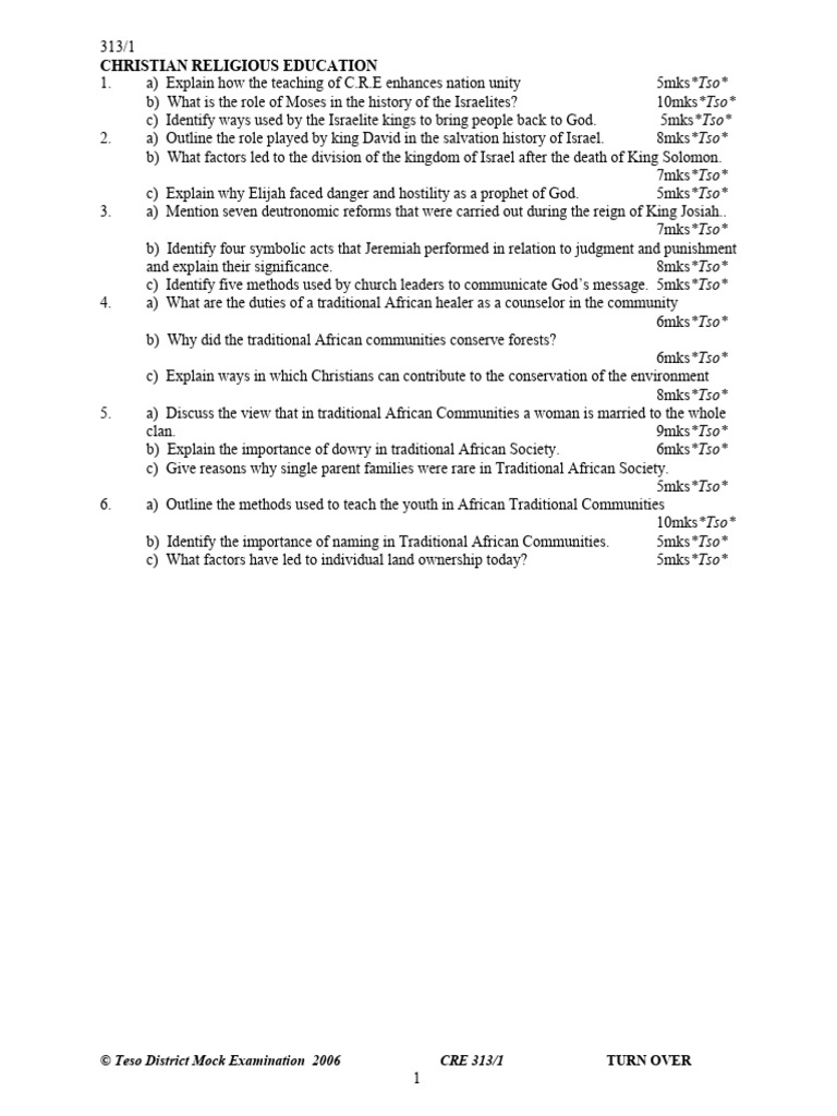 KCSE CRE Past Paper Revision Guide | PDF | Religious Belief And ...