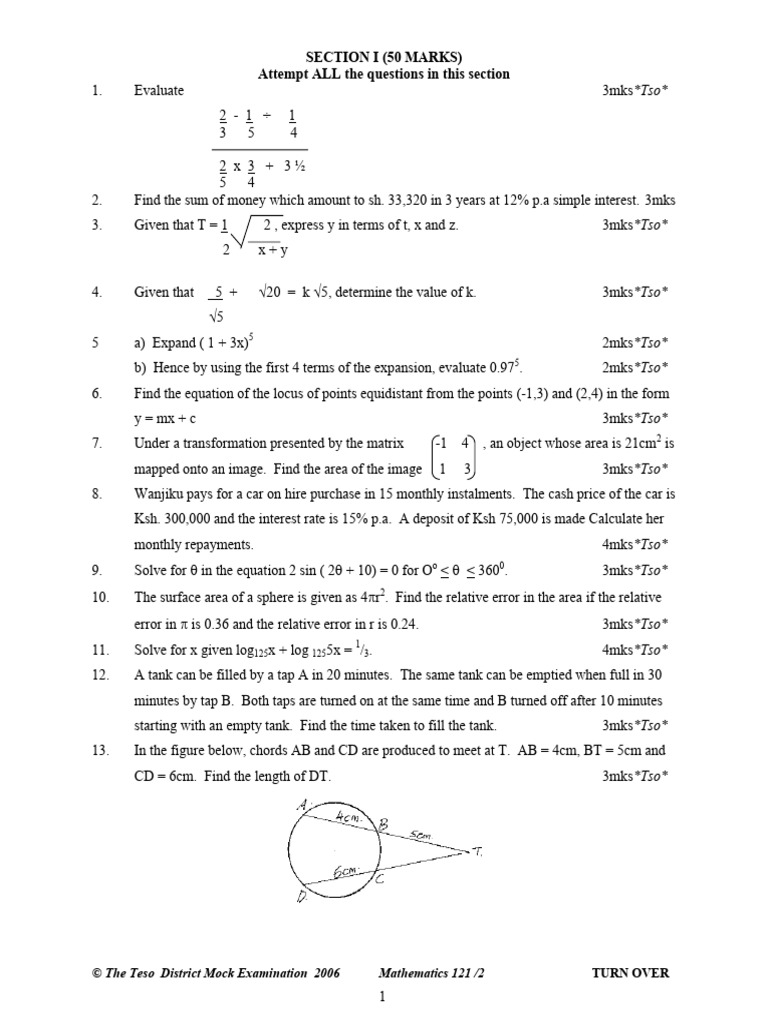 2006 Teso District Paper 2 1 | PDF | Applied Mathematics | Mathematical ...