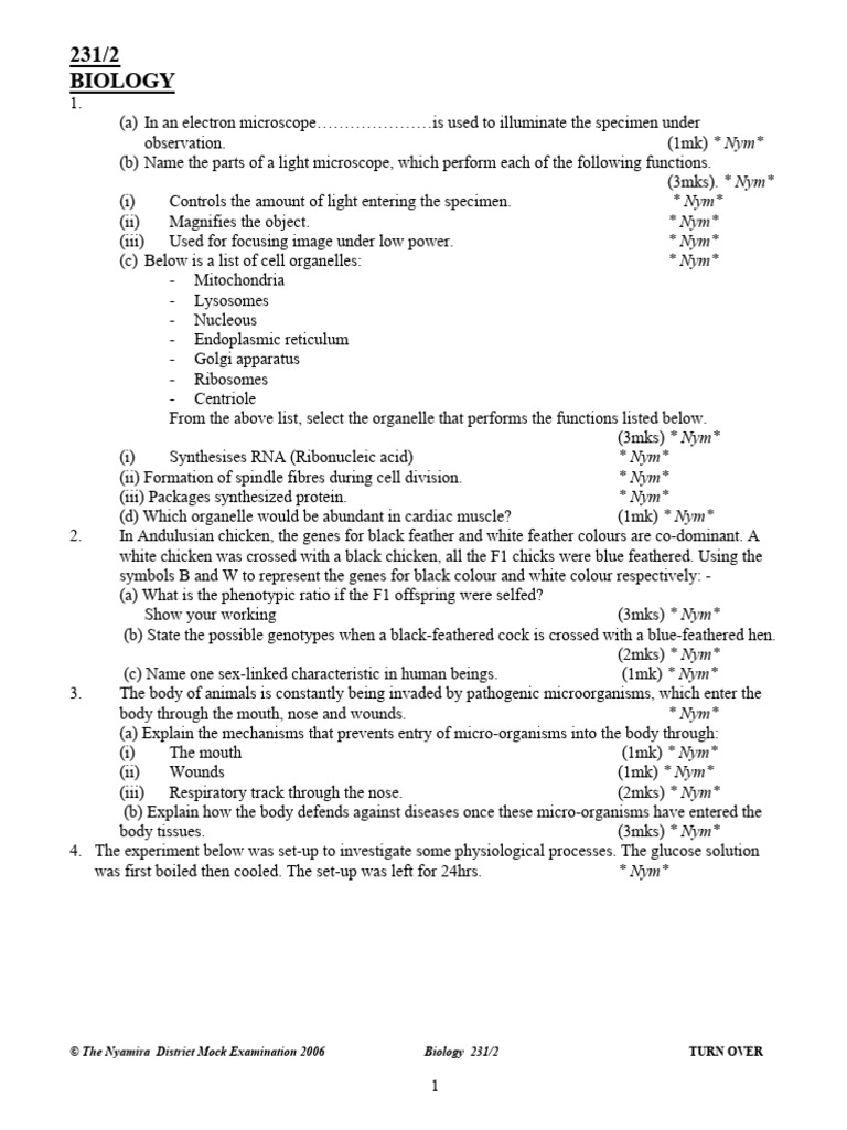 2006 Nyamira District Paper 2 e | PDF | Cell (Biology) | Microorganism