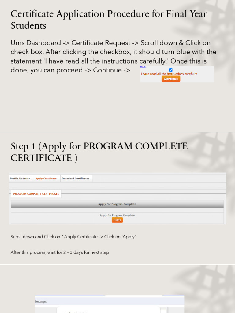 Final Year Certificate Application Guide | PDF | Receipt | Payments