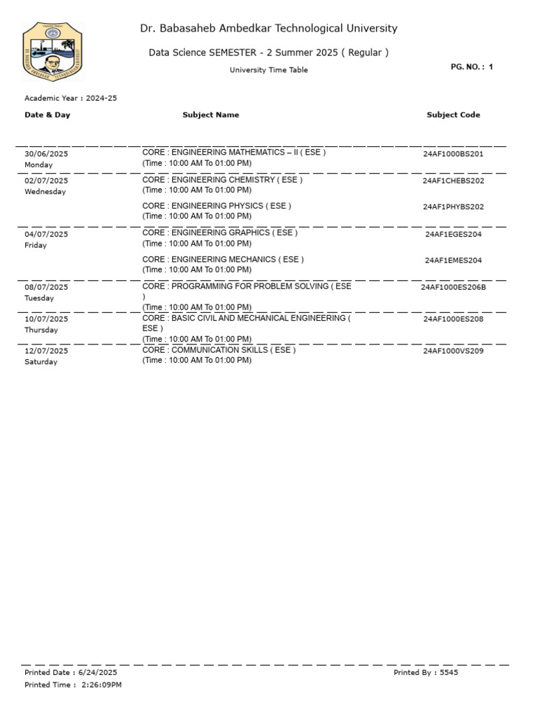 University Time Table (DS) | PDF