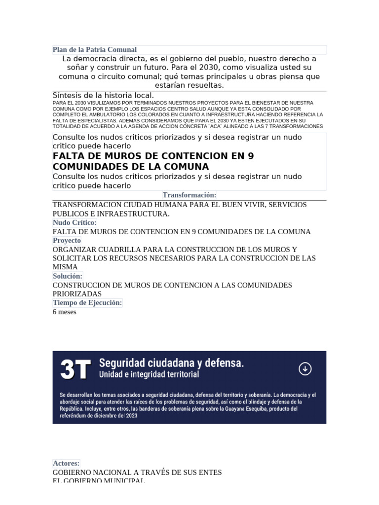 Plan de La Patria Comuna 07 de Octubre | PDF