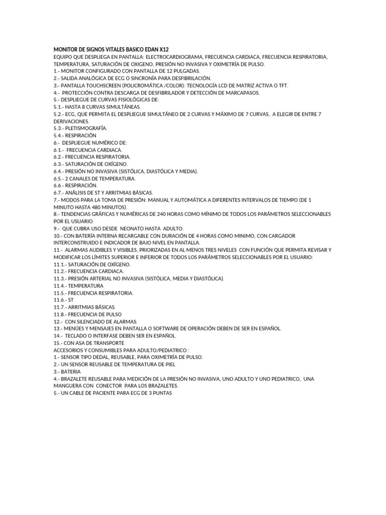 Monitor de Signos Vitales Basico Edan X12 | PDF