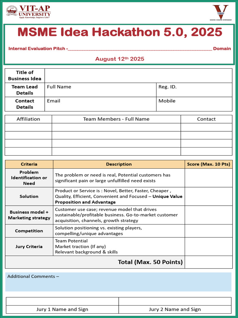 MSME Idea Hackathon 5.0 Evaluation Form | PDF