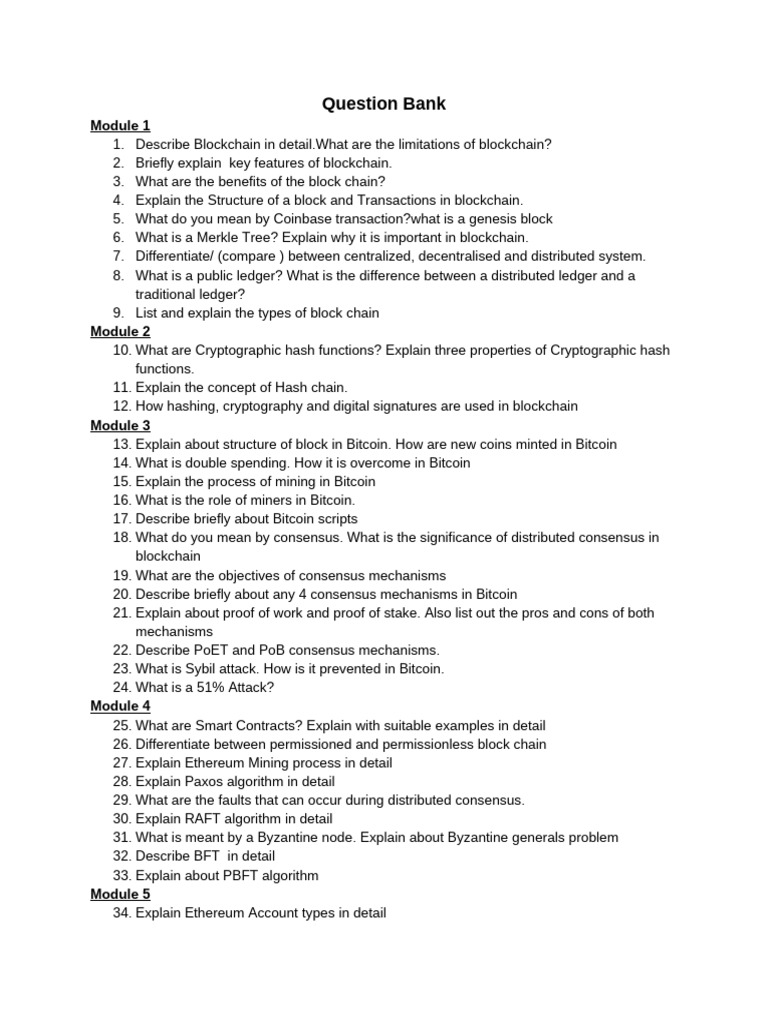 Blockchain Question Bank | PDF | Bitcoin | Distributed Computing