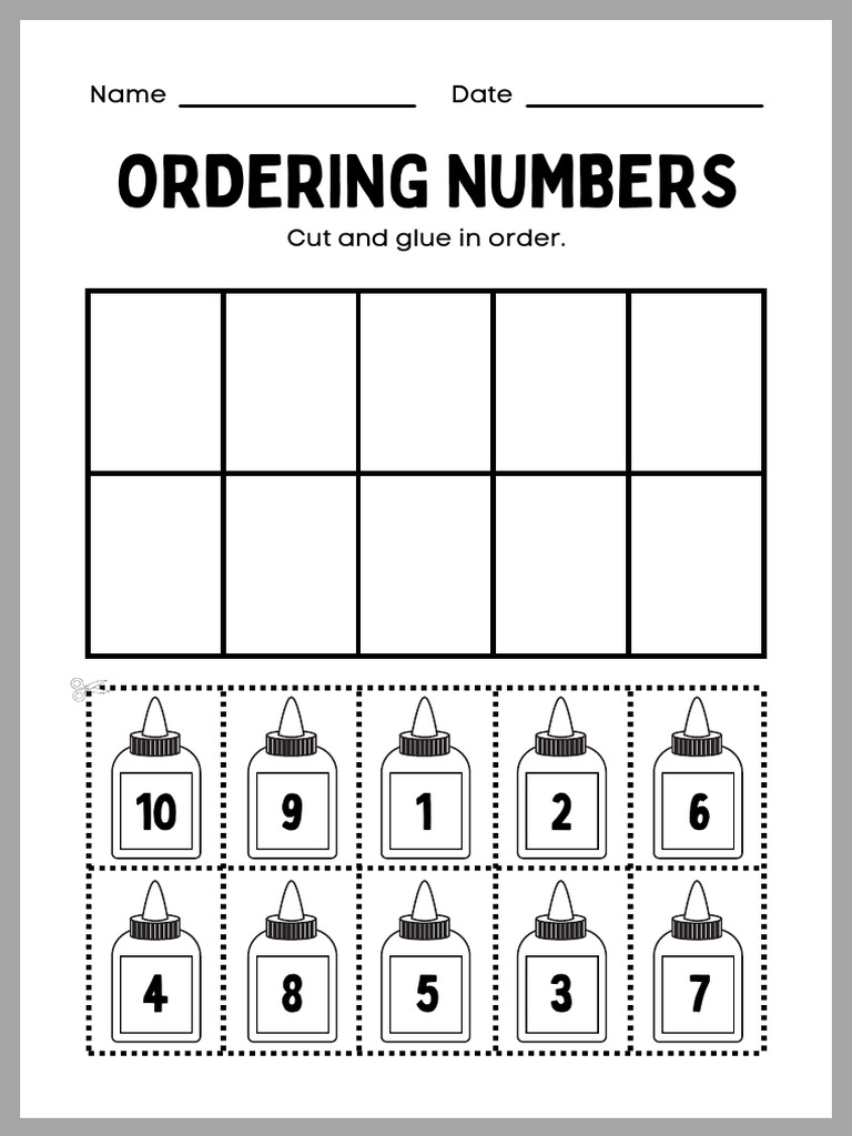 Ordering Numbers Math Activity Worksheet in Grayscale Illustrative ...