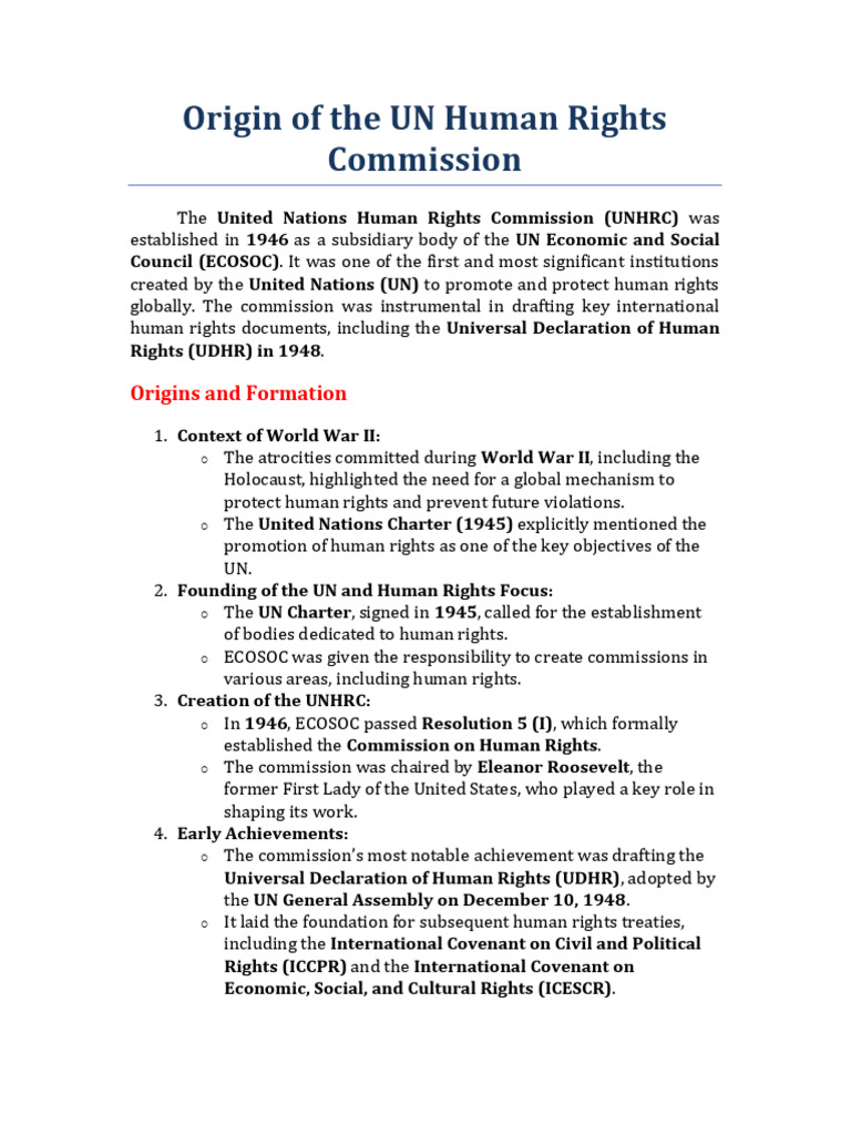 Formation of the UN Human Rights Commission | PDF