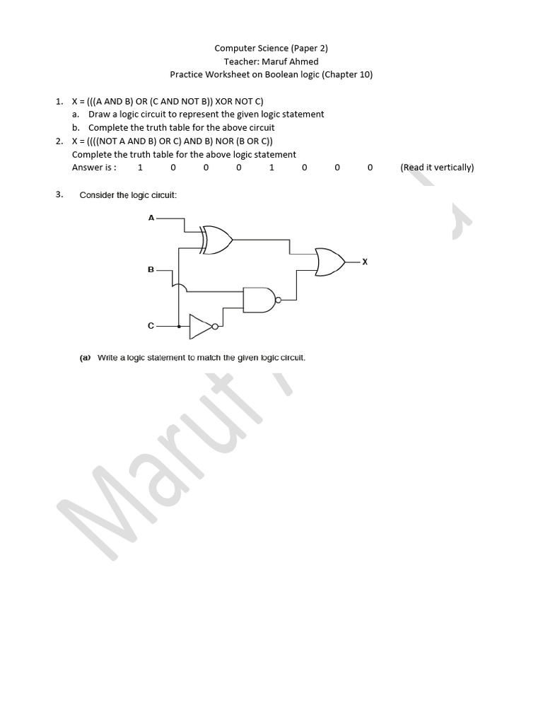 Boolean Logic Practice Worksheet | PDF