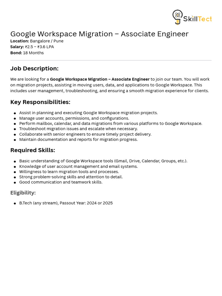 Google Workspace Migration - Associate Engineer | PDF