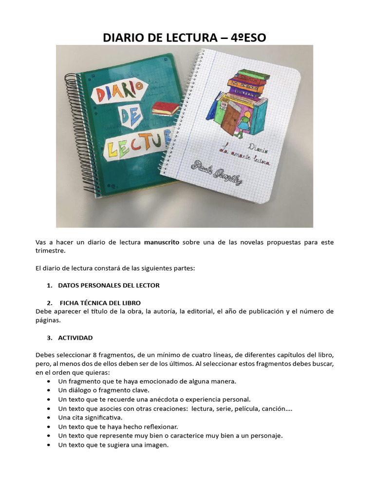 Diario de Lectura 4º ESO: Guía Completa | PDF | Novelas | Palabra