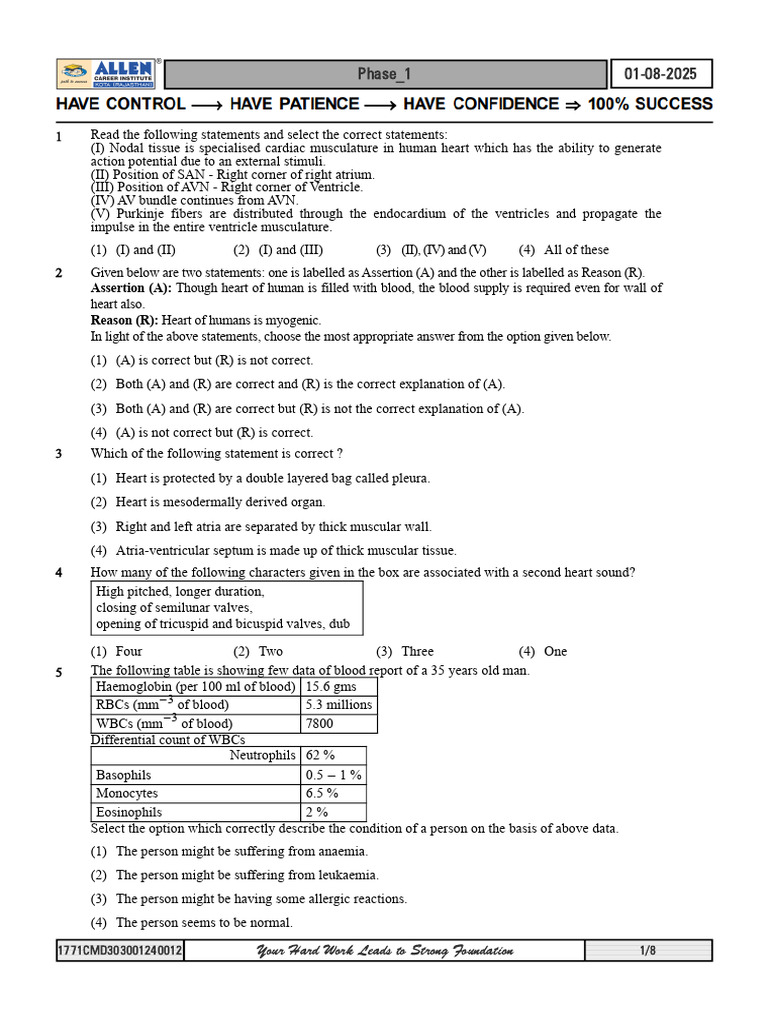 Nurture Practice Test - 01 08 2025 | PDF | Heart | Atrium (Heart)