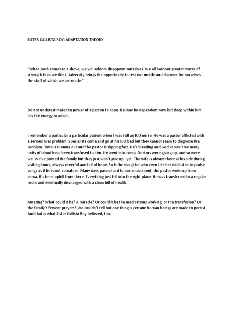 Sister Callista Roy's Adaptation Theory | PDF | Nursing | Conceptual Model