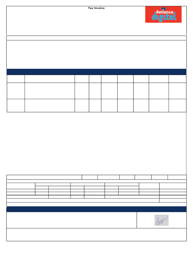 Reliance Digital Tax Invoice Download | PDF