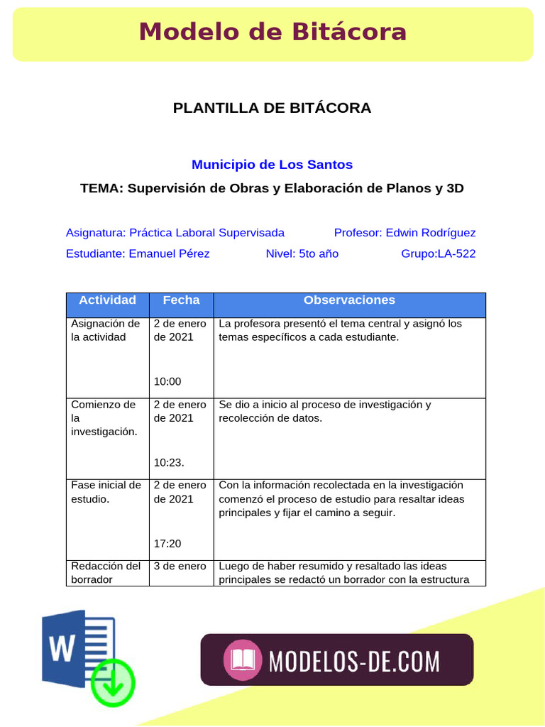 Modelo de Bitacora | PDF