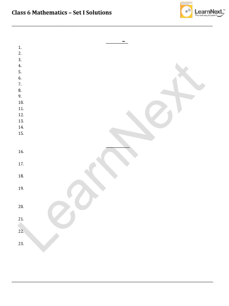 Class 6 Maths Set I Sample Papers Solutions | PDF | Discrete ...