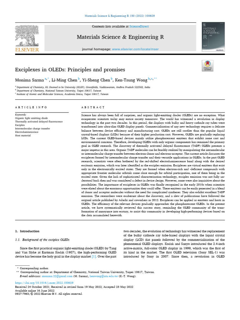 Exciplexes in OLEDs Principles and Promises | PDF | Oled | Electricity