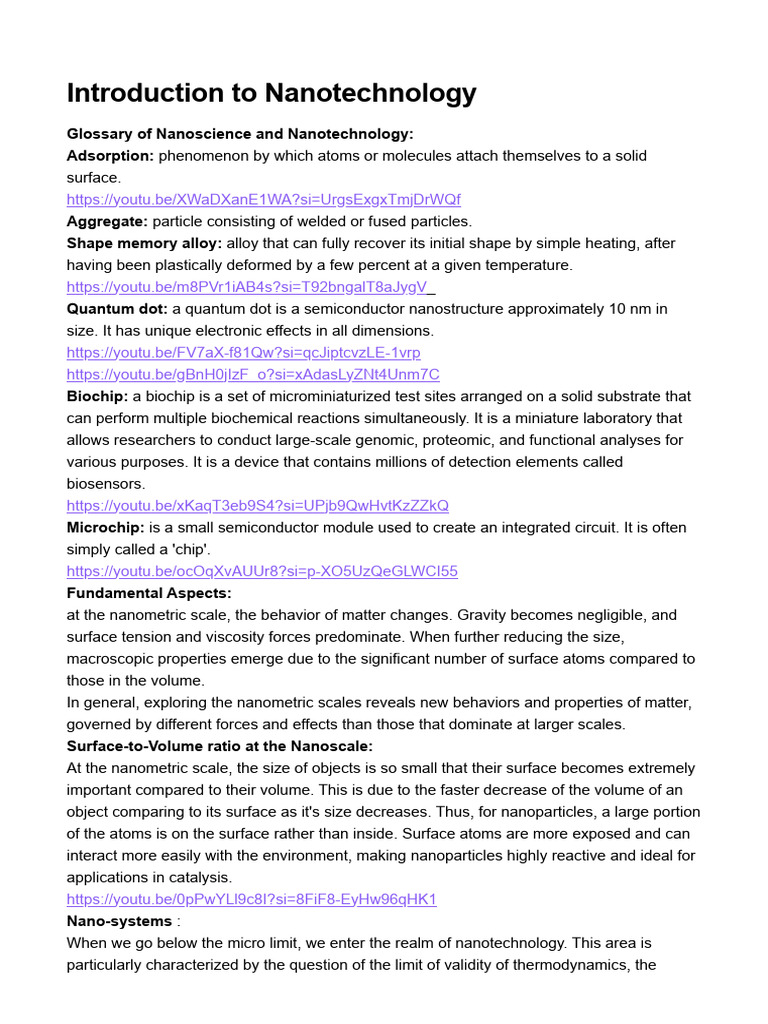 Introduction to Nanotechnology Summary (I Guess) | PDF | Microscope ...
