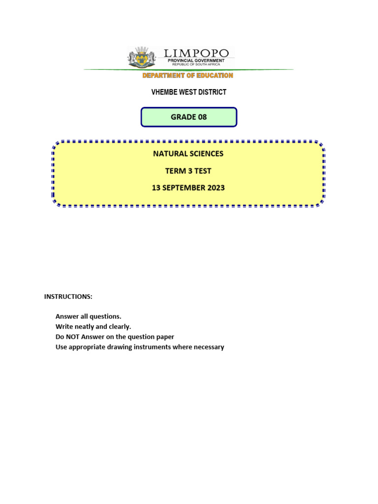 Grade 8 Natural Science Term 3 Test | PDF | Electric Current | Electric ...