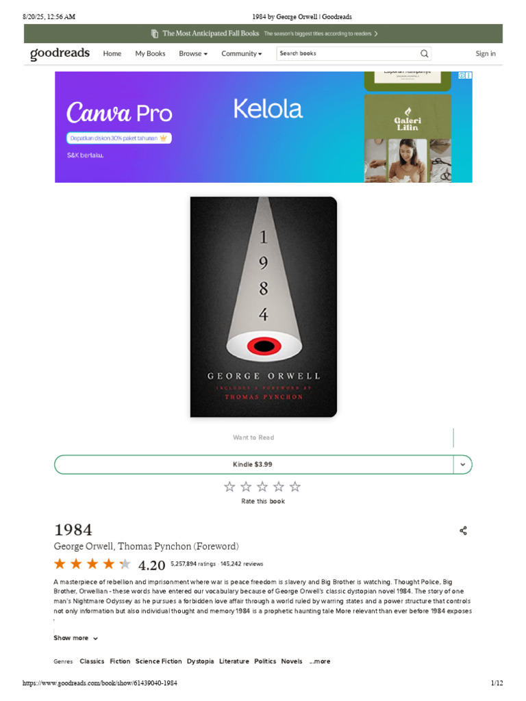 Orwell's 1984: A Dystopian Classic | PDF | George Orwell