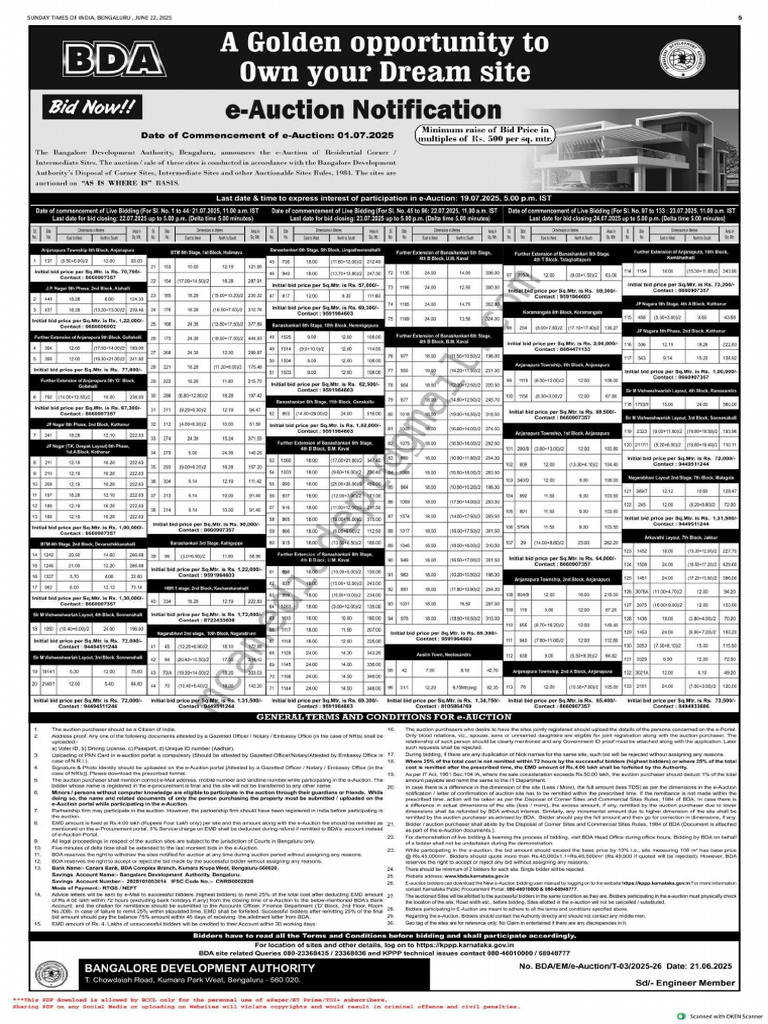 Bda e Auction July 2025 | PDF