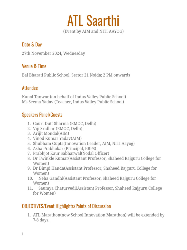 ATL Saarthi Event Overview | PDF
