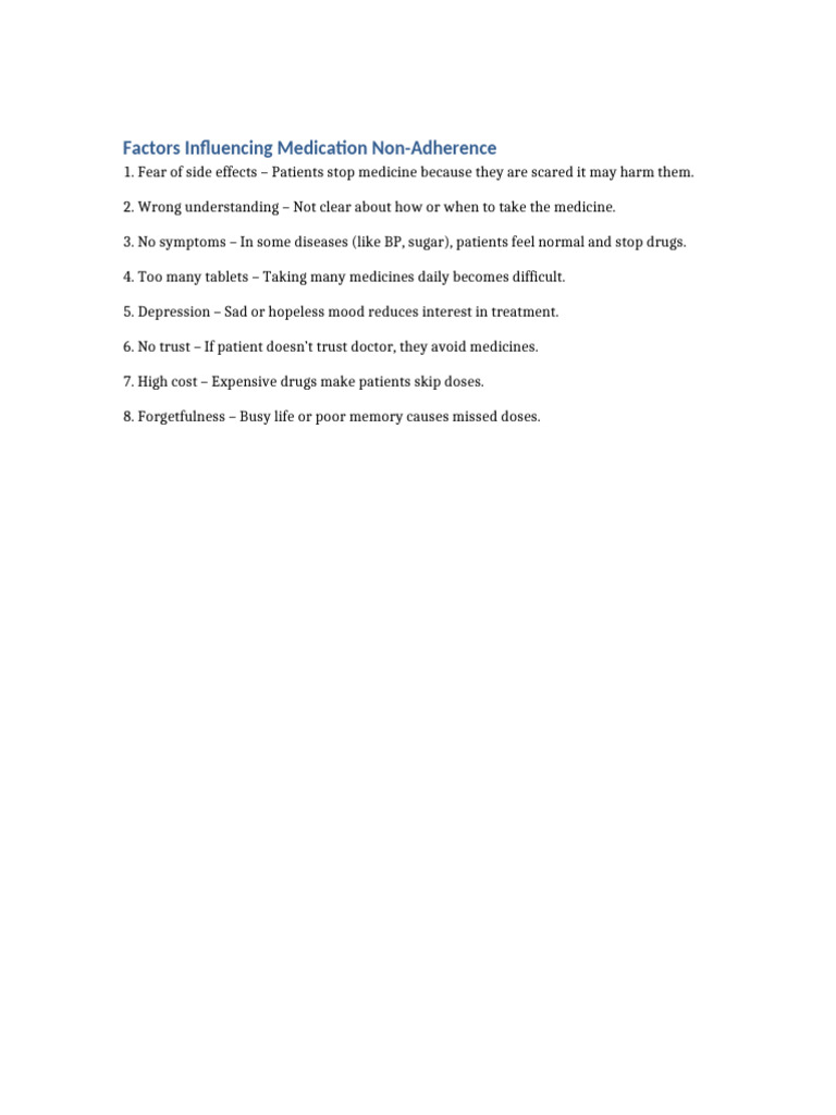 Factors Medication Non Adherence | PDF