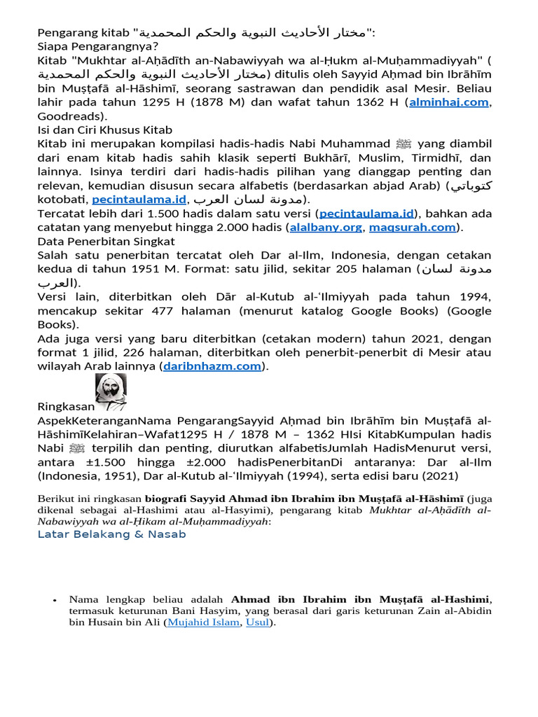 Bigrafi Syek Hisyam Muhtarul Hadits | PDF