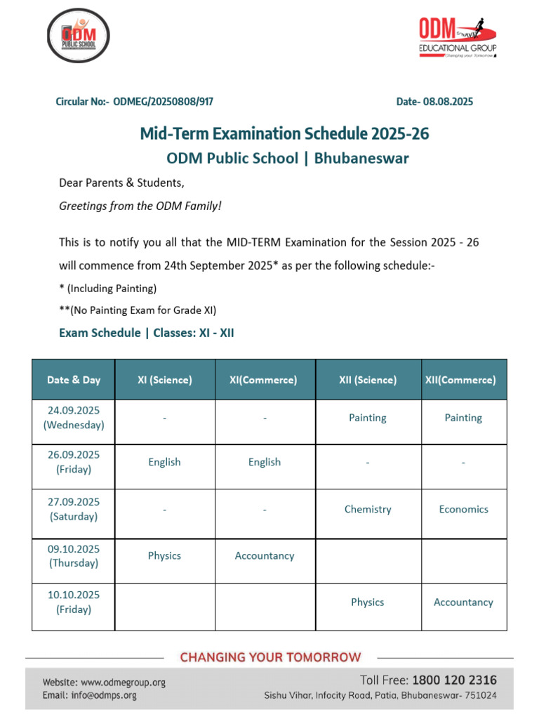 OPS_Grade XI-XII_Mid-Term Notification | PDF