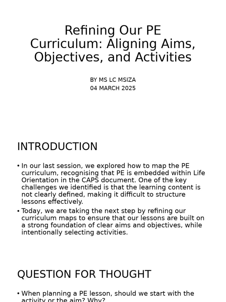 Refining PE Curriculum: Aims & Objectives | PDF | Curriculum | Learning