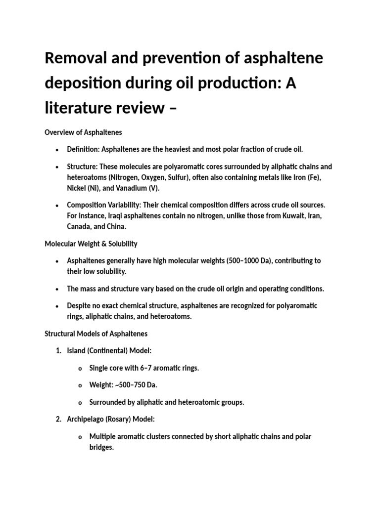 Removal and Prevention of Asphaltene Deposition During Oil Production ...