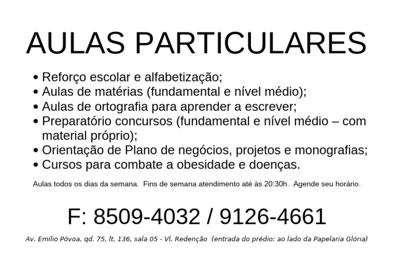 Cartaz AULAS PARTICULARES | PDF