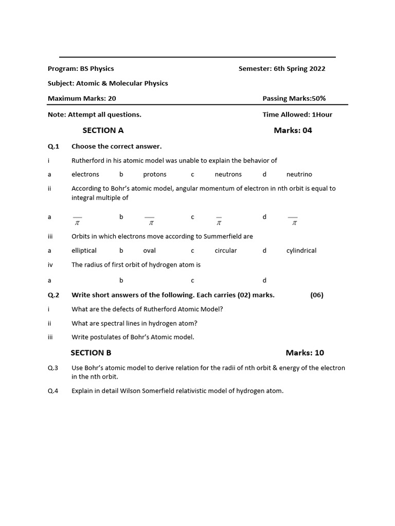 Atomic & Molecular Physics | PDF