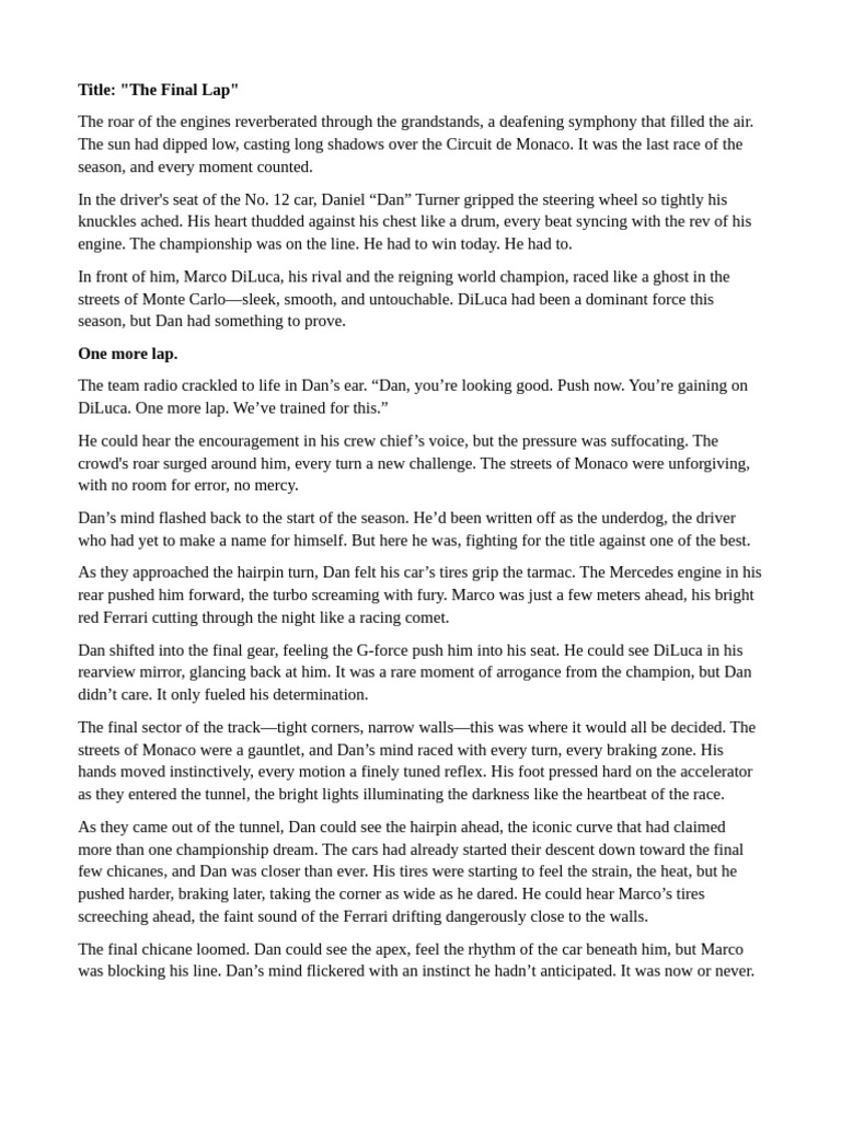 The Final Lap | PDF | Formula Racing | Open Wheel Racing