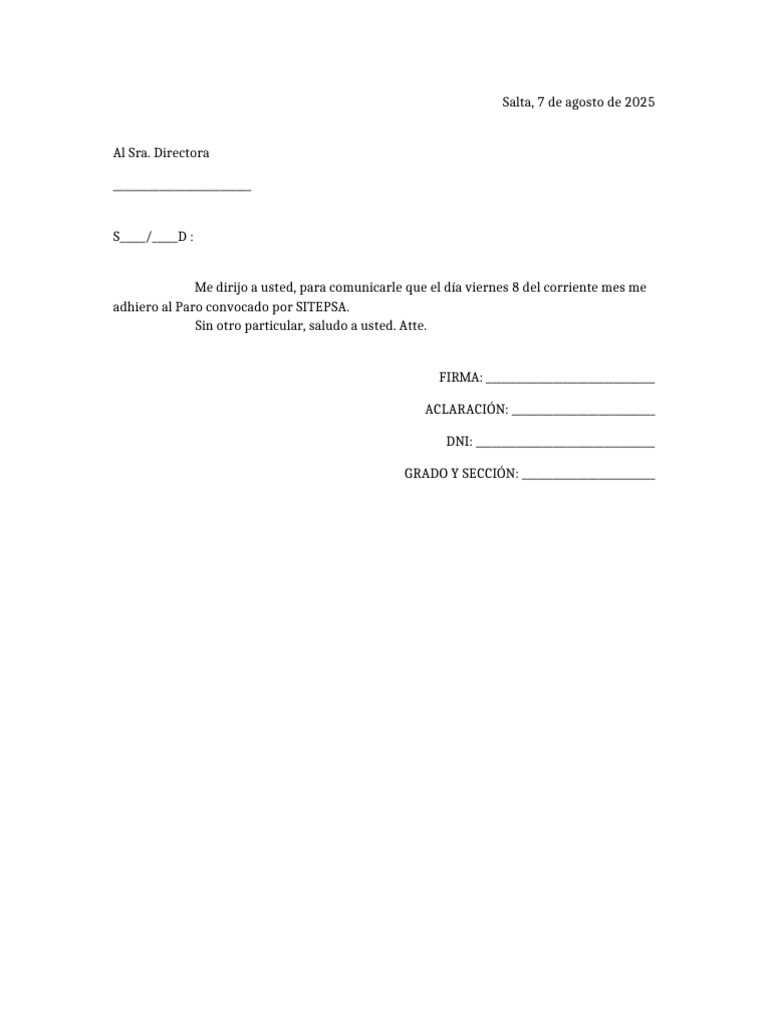 Nota Adhesion Paro SITEPSA | PDF