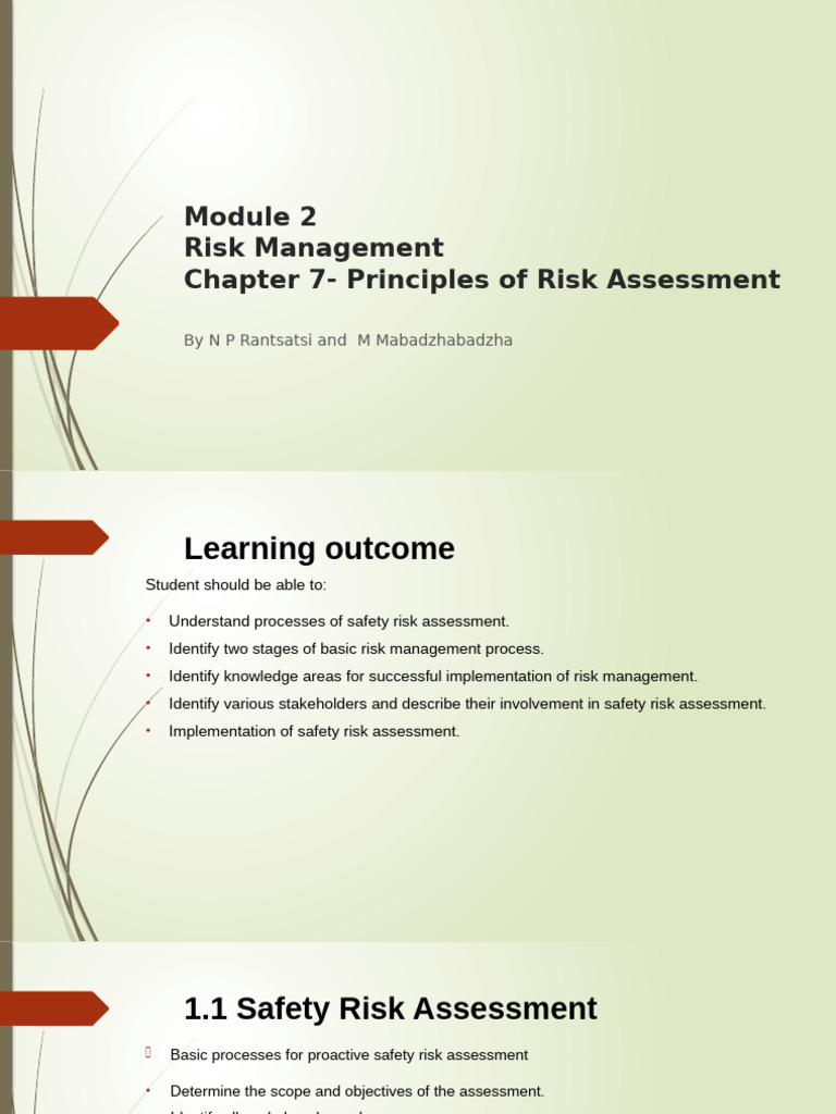 Module 2 - Chap 7 Principles of Risk Assessment (1) Revised | PDF | Risk | Occupational Safety ...