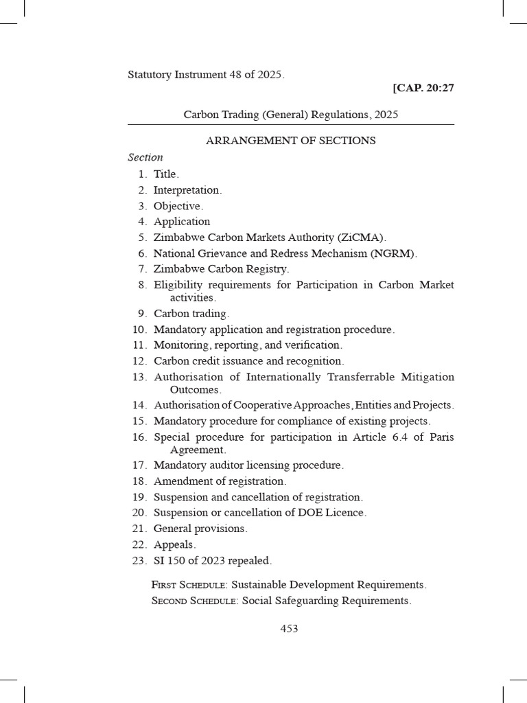 Zimbabwe National Carbon Trading Framework SI 48 of 2025 | PDF | Greenhouse Gas | Climate Change ...