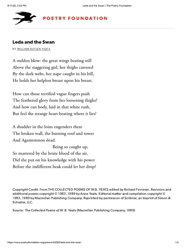 Leda and The Swan - The Poetry Foundation | PDF