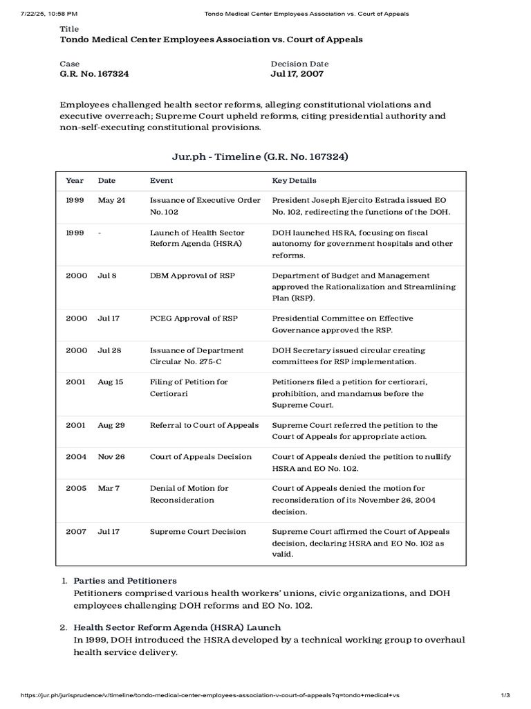 Tondo Medical Center Case Summary | PDF | Supreme Court Of The United ...